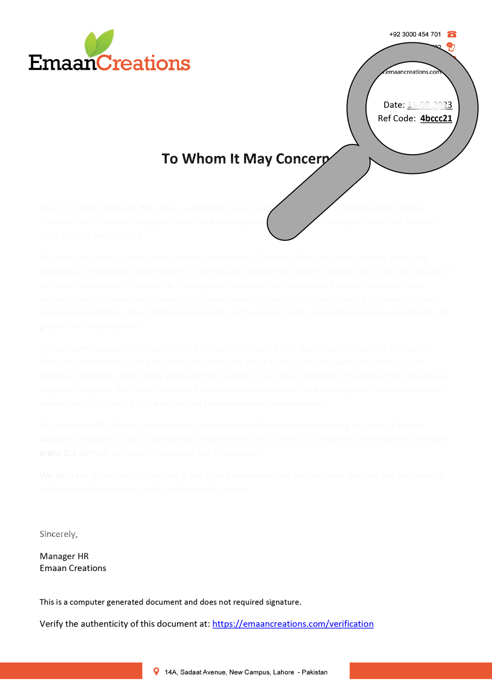 Verification - Emaan Creations